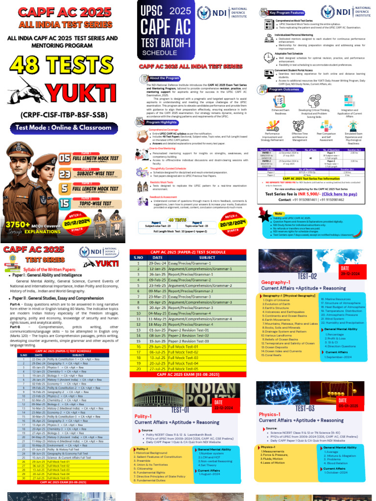 Capf 2025 Test Series Schedule - Batch-1 | PDF | Mentorship | Earth
