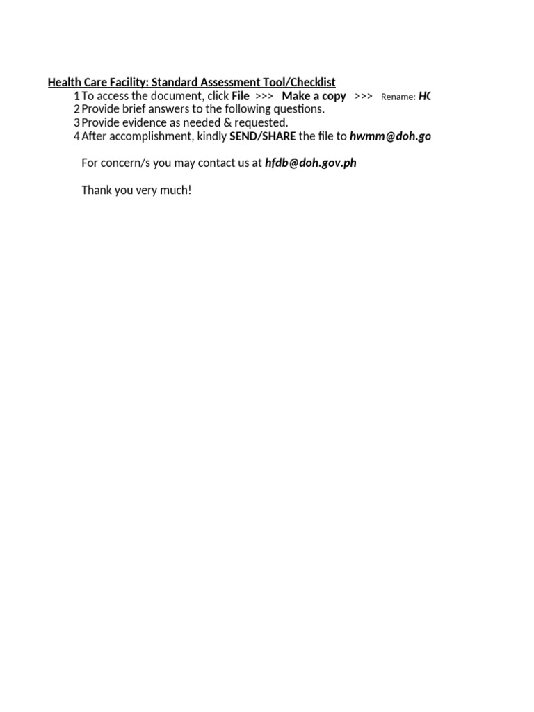 HCWM Assessment Checklist Tool | PDF | Waste | Waste Management