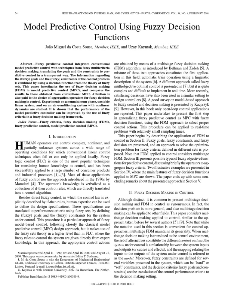 Model Predictive Control Using Fuzzy Decision Functions | PDF | Mathematical Optimization ...