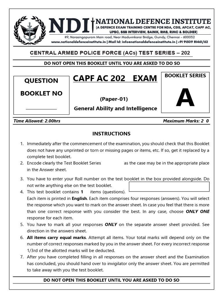 Capf Ac 2024 Full Test-01-Question Paper | PDF | Cloud
