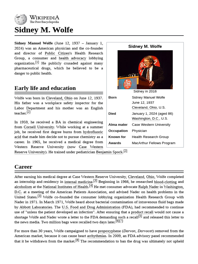 Sidney M. Wolfe | PDF | Health Care | Medicine