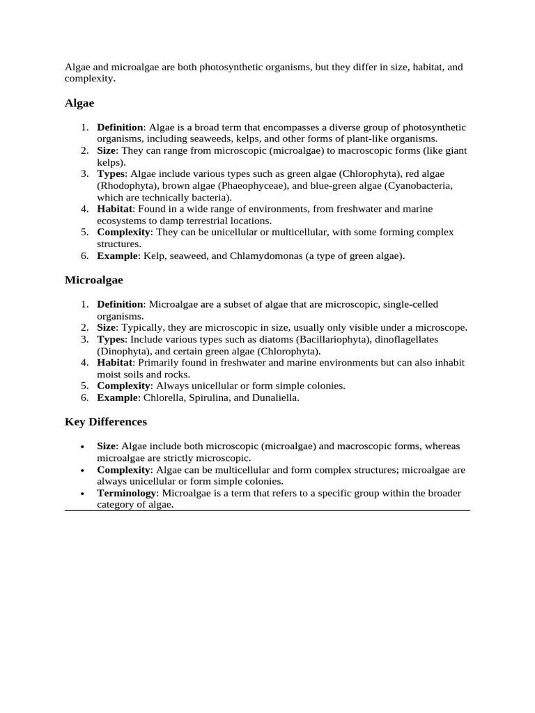 Algae vs. Microalgae: Key Differences | PDF
