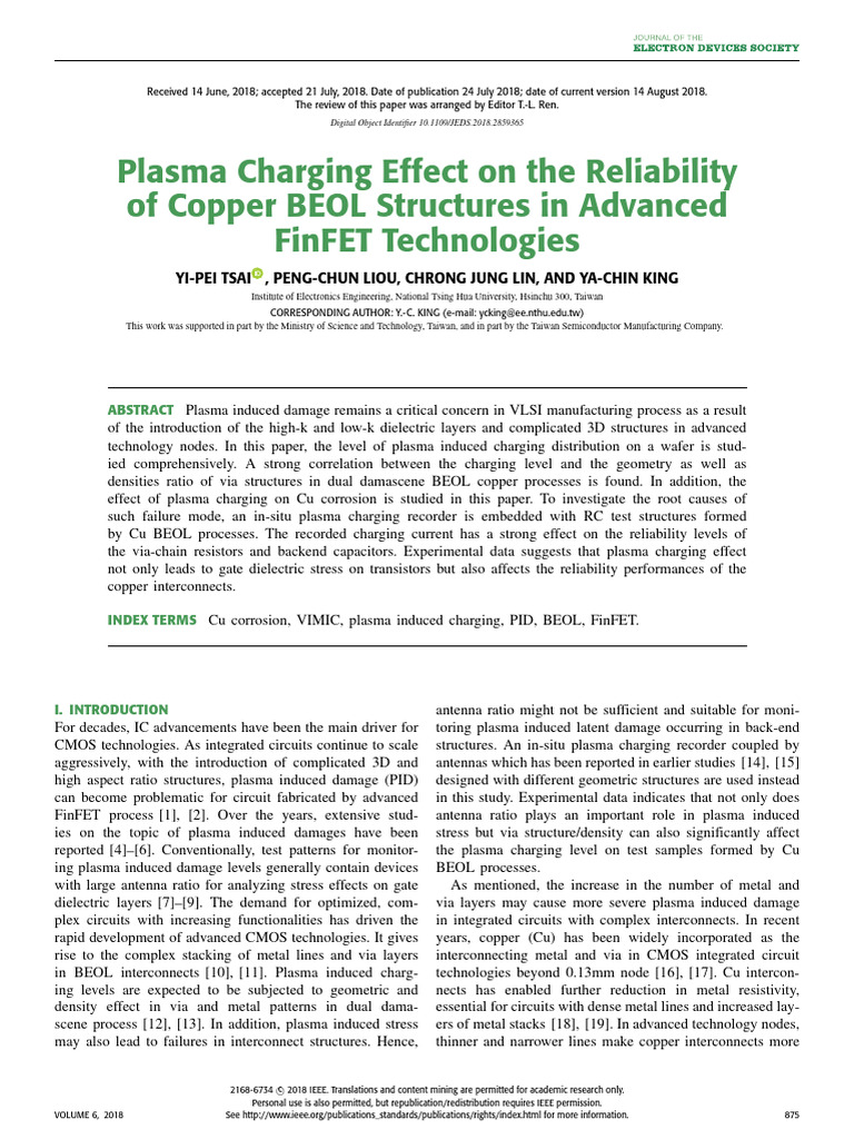 Plasma Charging Effect On The Reliability of Copper BEOL Structures in ...