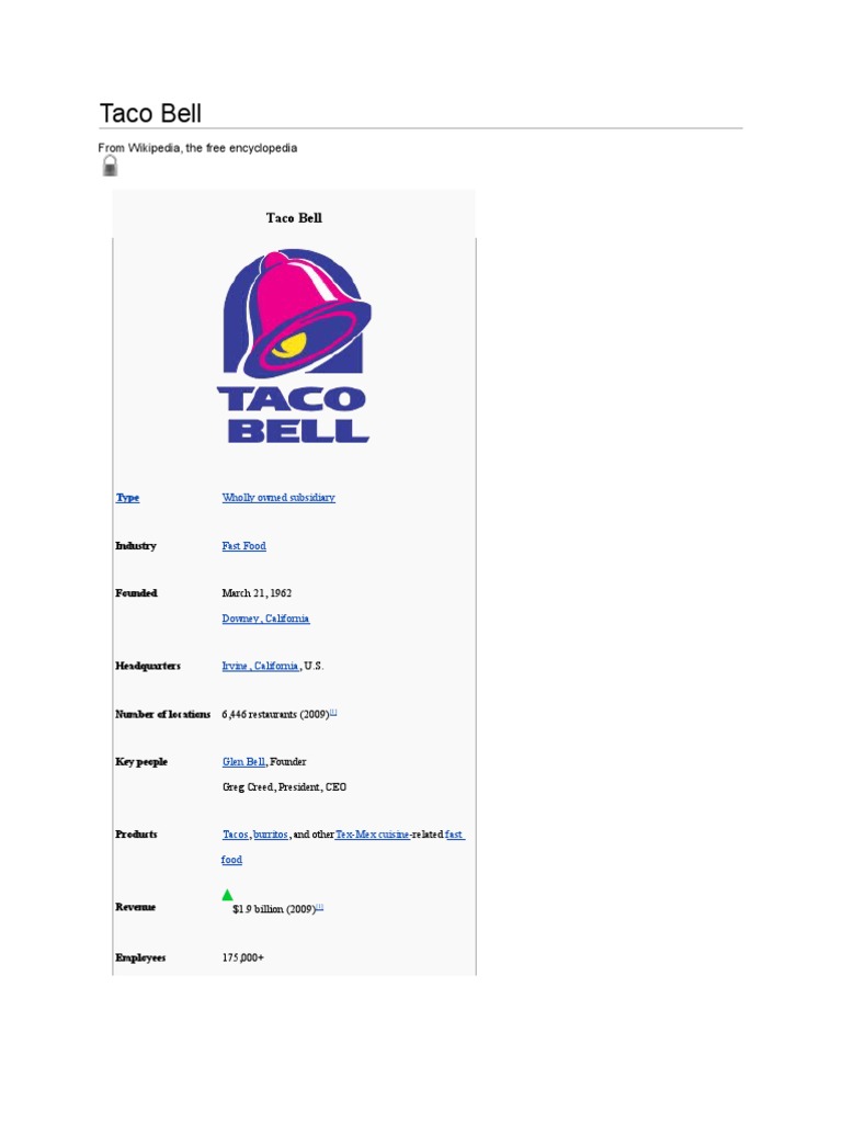 Taco Bell | PDF | Fast Food Restaurants | Restaurant And Catering