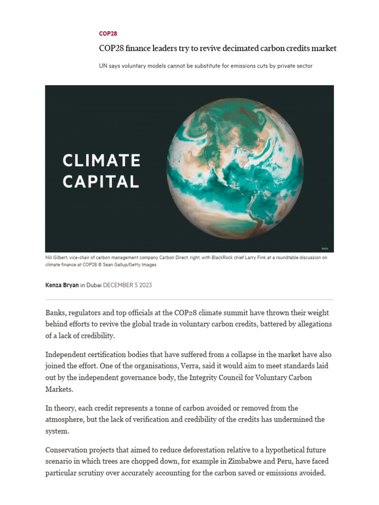 COP28 Finance Leaders Try To Revive Decimated Carbon Credits Market | PDF | Natural Environment ...