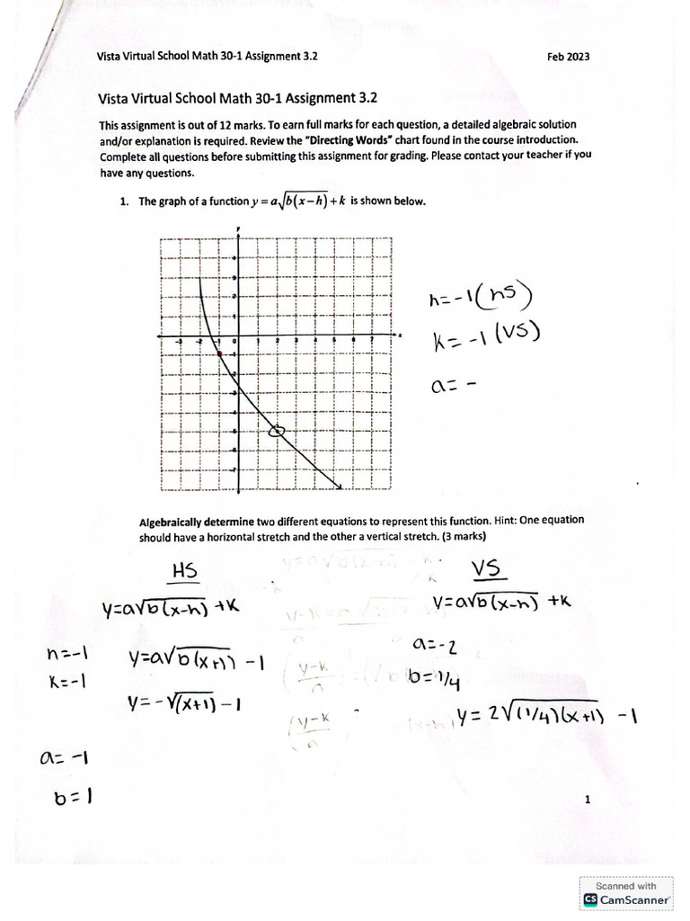 3.2 McKennaDickson Math 30-1 Assignment. | PDF
