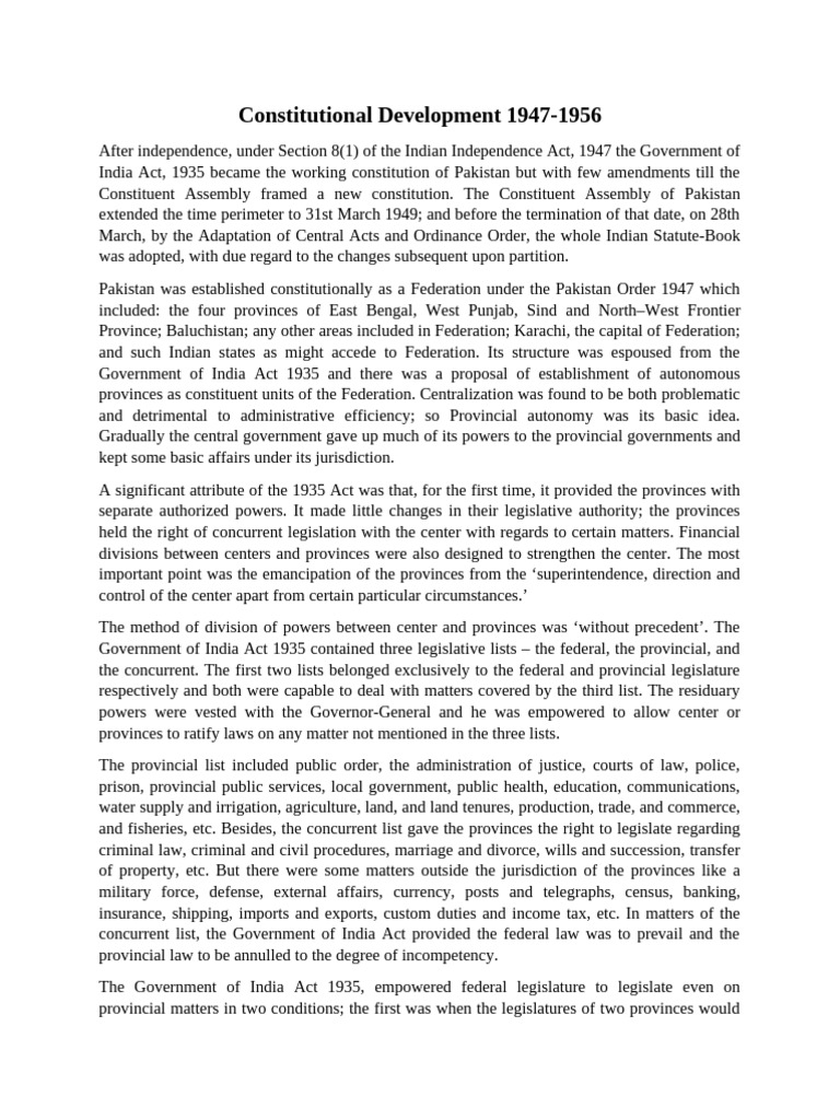 Pakistan's Constitutional Evolution 1947-1956 | PDF | Government Of ...