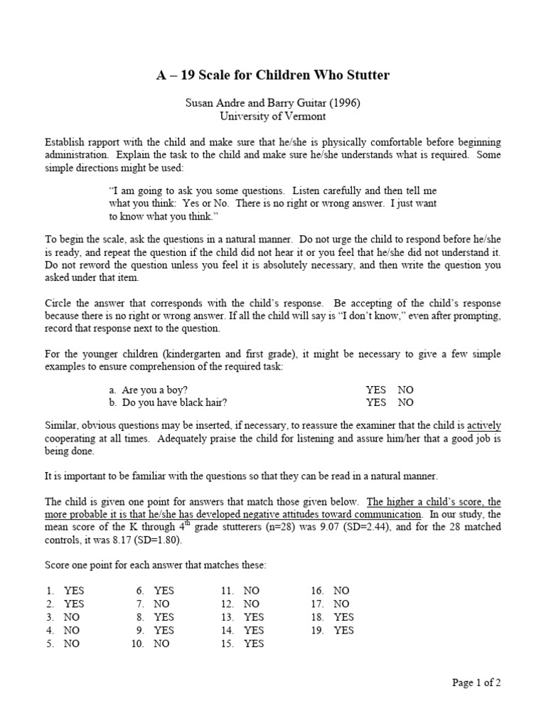 Scale For Children Who Stutter While Speaking | PDF