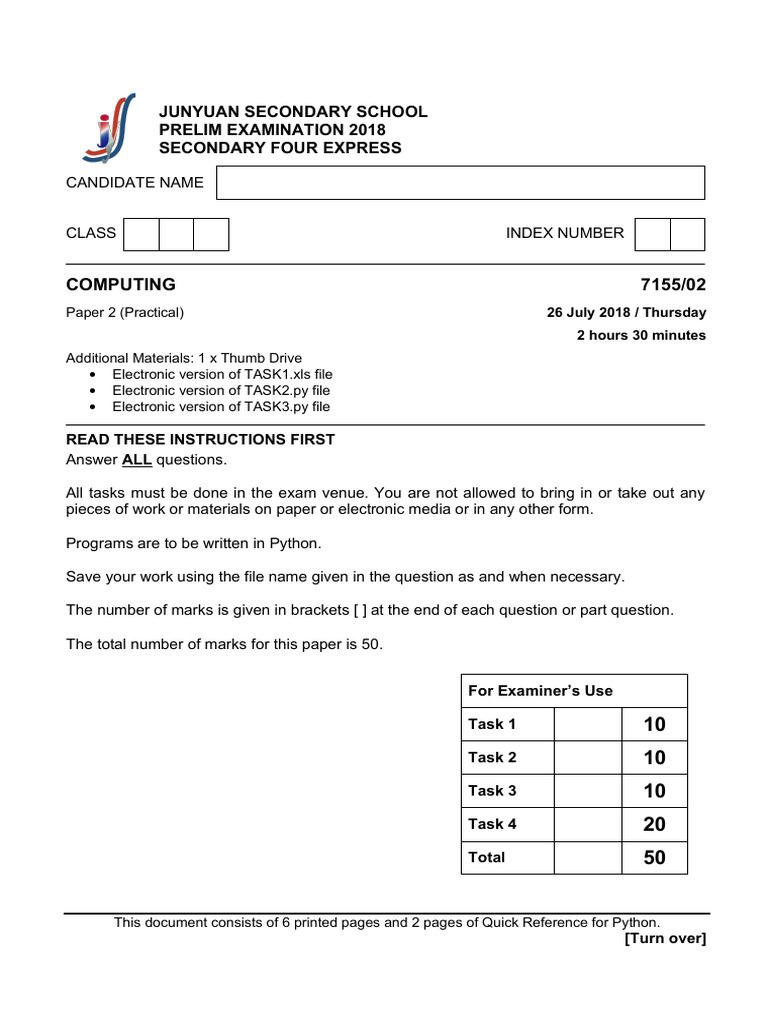 JYSS 2018 P2 | PDF | Microsoft Excel | Spreadsheet