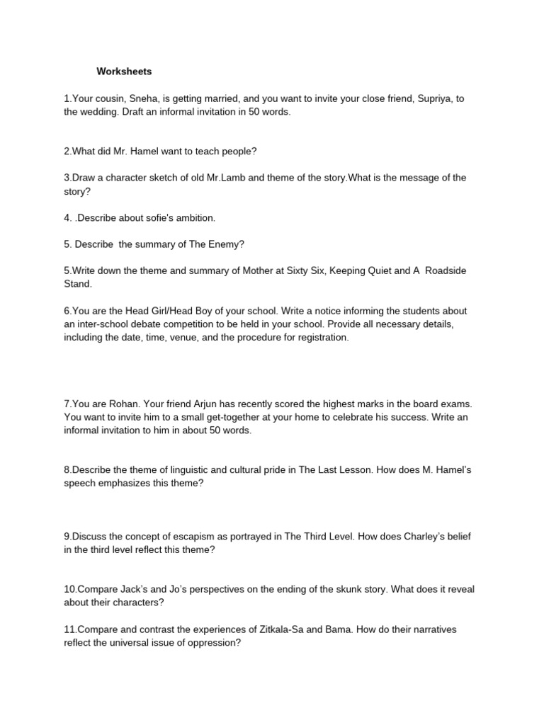 Worksheet Class 12 | PDF