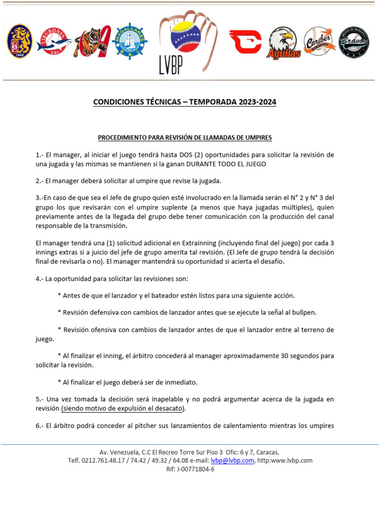 Condiciones Tecnicas | PDF | Lanzador | Juegos de pelota