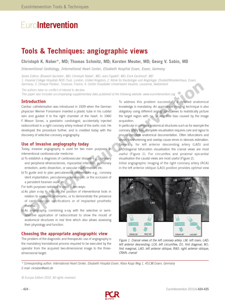 Tools & Techniques Angiographic Views | PDF | Coronary Circulation ...