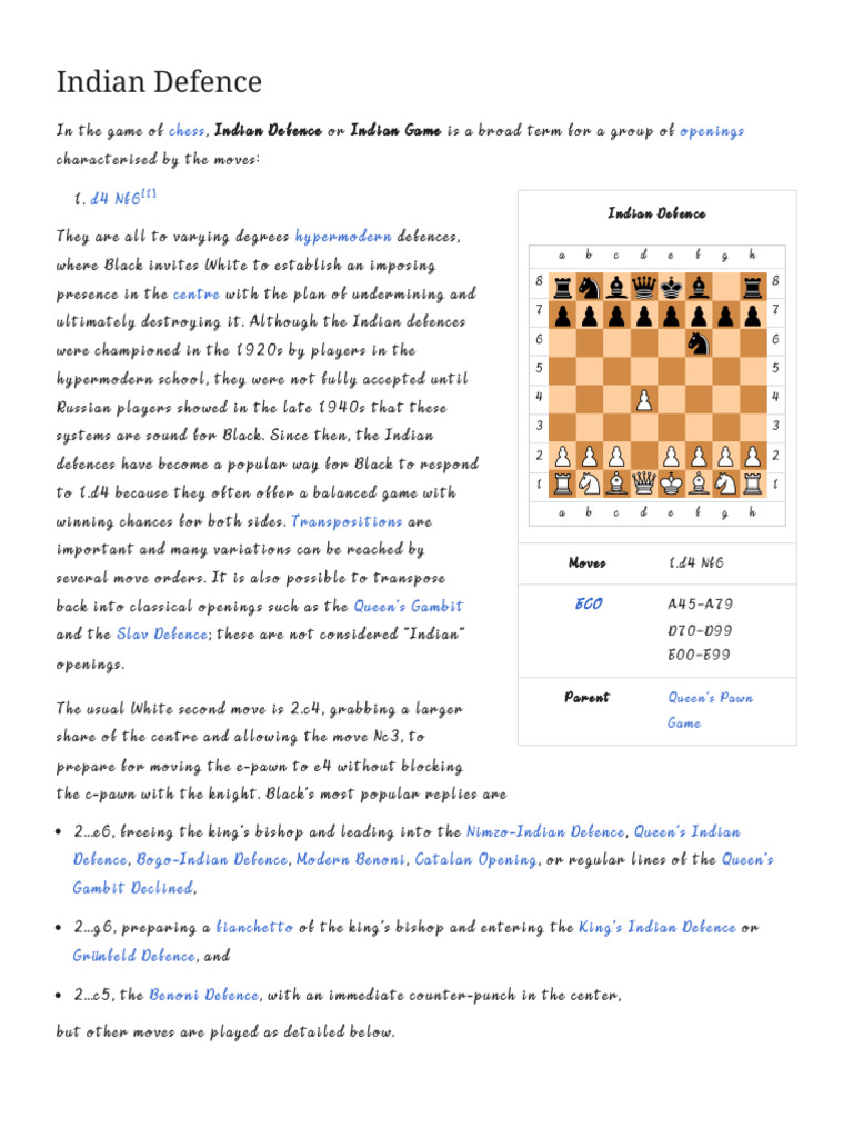 Chess Openings: Indian Defence Guide | PDF | Chess Openings | Chess Theory