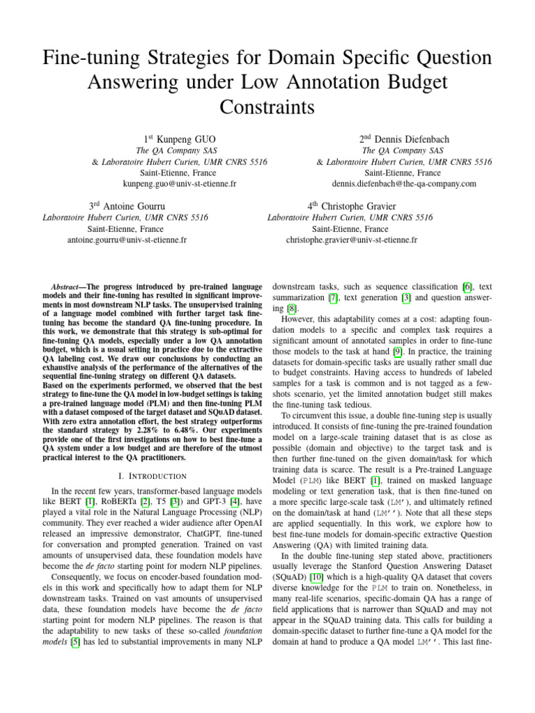 Paper Fine-Tuning Strategies For Domain Specific Question Answering Under Low Annotation Budget ...