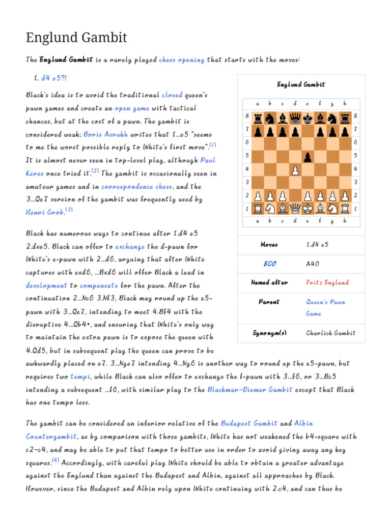 Englund Gambit - Wikipedia | PDF | Chess | Chess Theory