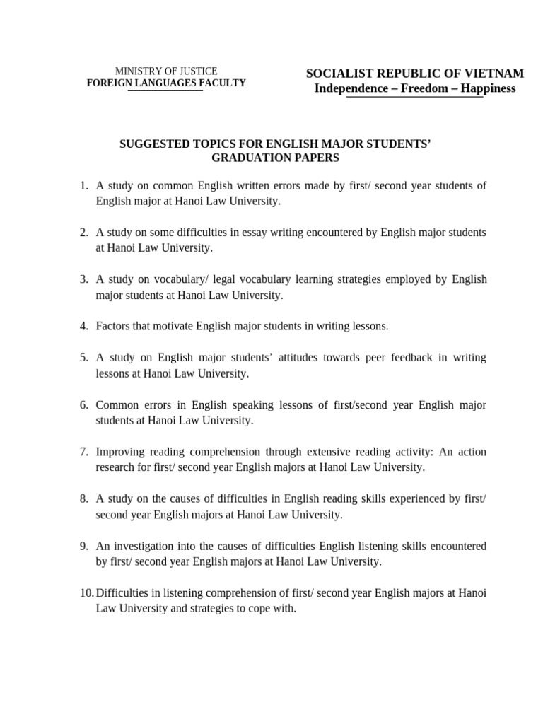 Topics For Graduation Papers - en | PDF | English Language | Reading ...