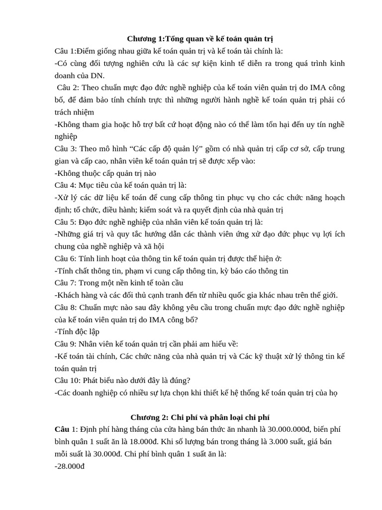 câu hỏi ôn tập KTQT | PDF