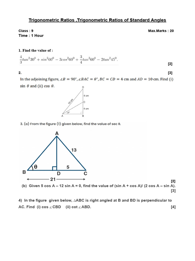 Trigonometric Ratios and Standard Angles | PDF