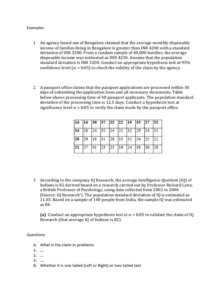 Examples-Hypothesis Testing | PDF | Null Hypothesis | Hypothesis