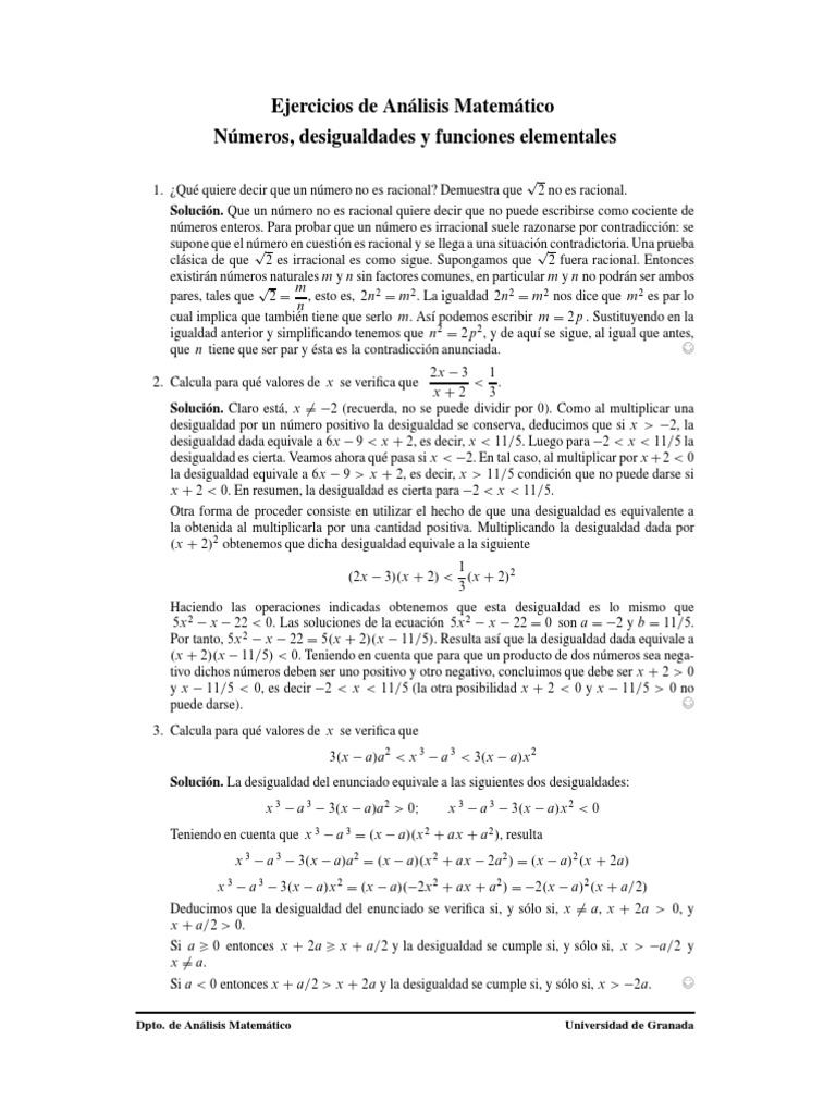 Ejercicios de Números Reales, Desigualdades y Funciones | PDF ...