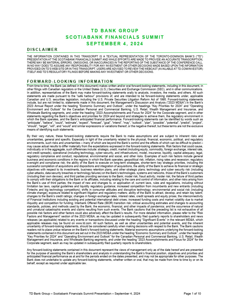 Scotia Conference Transcript VF | PDF | Banks | Risk