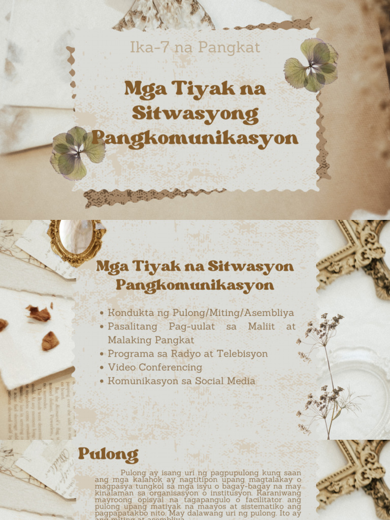 Mga Tiyak Na Sitwasyong Pangkomunikasyon - Ika Pitong Pangkat | PDF