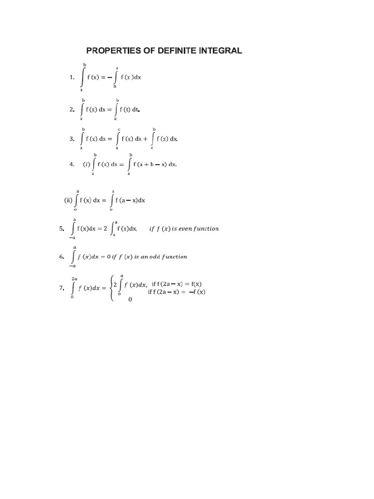 Definite Integral Properties | PDF Definite Integral Properties | PDF