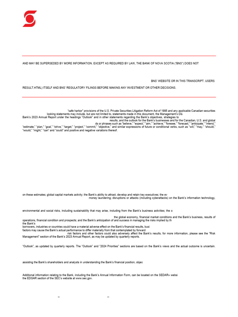 BNS KeyCorp Transcript 2024 | PDF | Investing | Risk