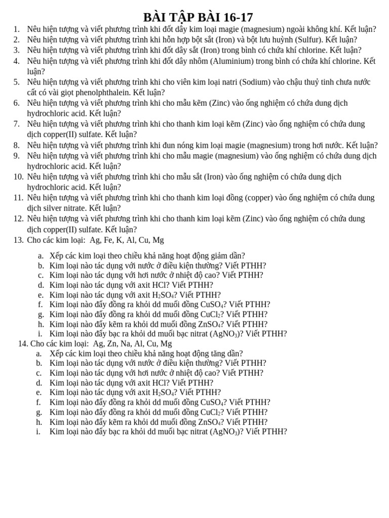 KHTN 9- Bài tập bài 16-17 | PDF