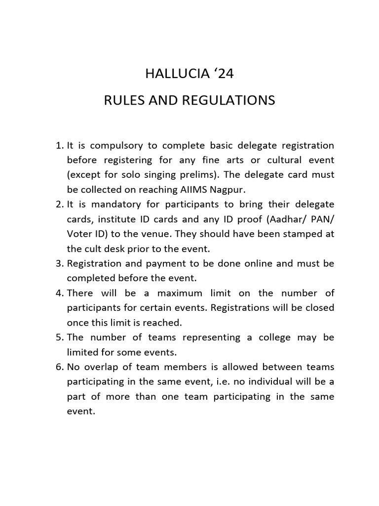 Hallucia 24 Rules and Regulations | PDF