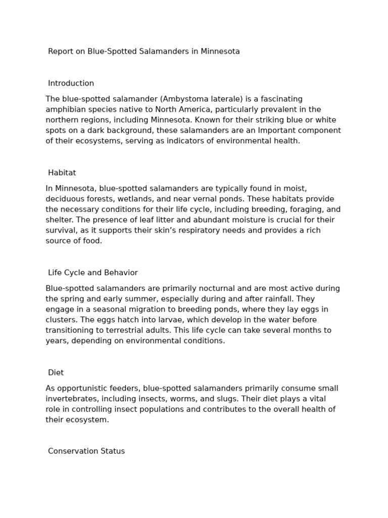 Blue-Spotted Salamanders in Minnesota | PDF | Conservation Biology ...