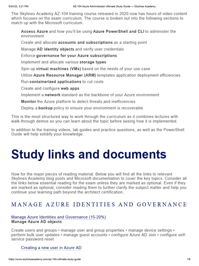 AZ-104 Azure Administrator Ultimate Study Guide — Skylines Academy | PDF | Virtual Machine ...