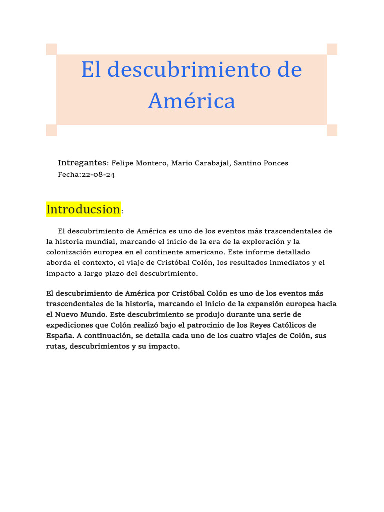El Descubrimiento de America | PDF | Cristobal colon | Colonización ...