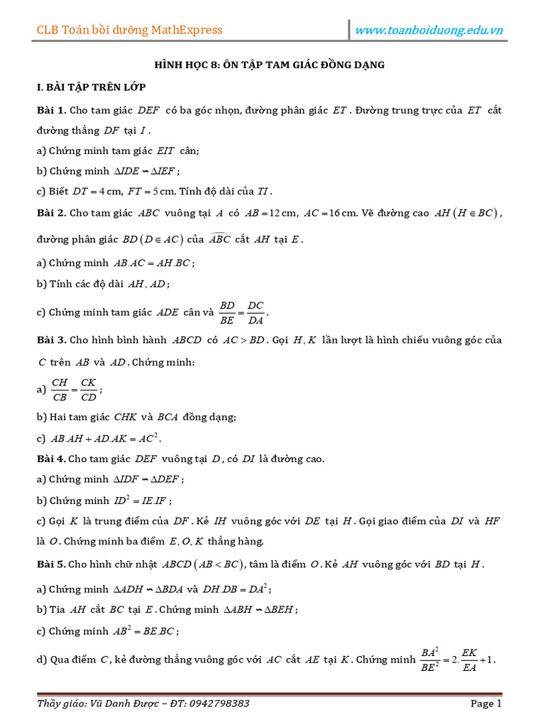 8B1 - Bài 35-Ôn tập tam giác đồng dạng | PDF