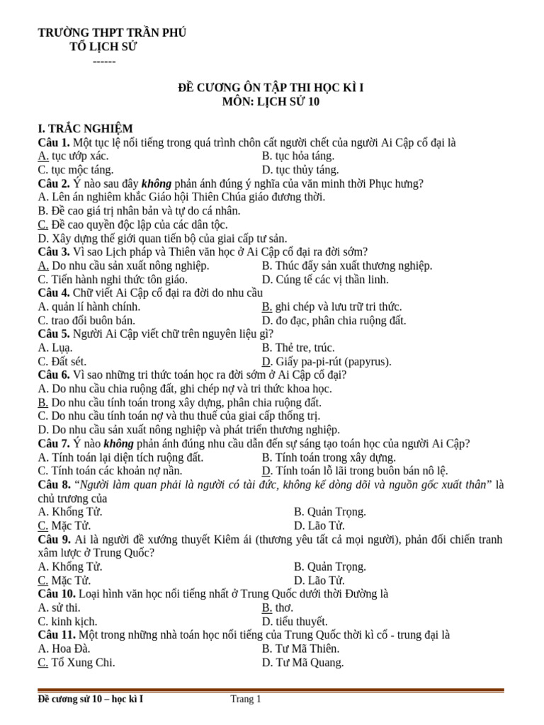 Đề Cương Sử 10 - Hk1!22!23 - Hs | PDF