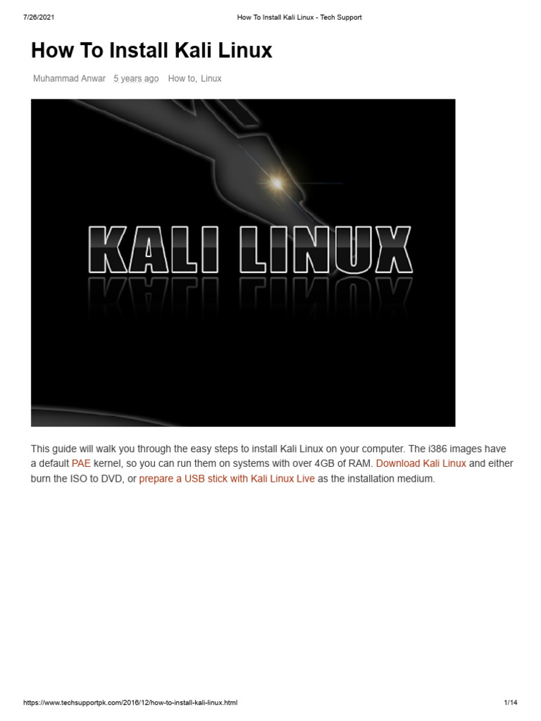 How to Install Kali Linux - Tech Support | PDF | Booting | System Software