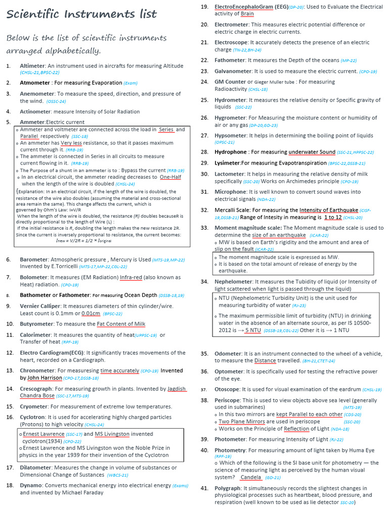 (Meters)Scientific Instruments List | PDF | Thermometer | Waves