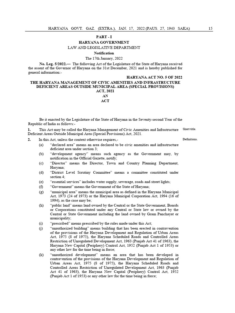 Haryana Management of Civic Amenities and Infrastructure - Ulb | PDF | Justice | Crime & Violence