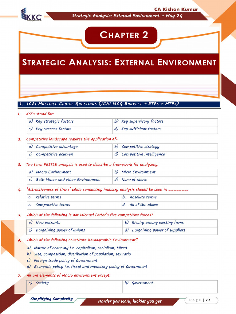 MCQ CH 2 - Strategic Analysis External Enviroment | PDF