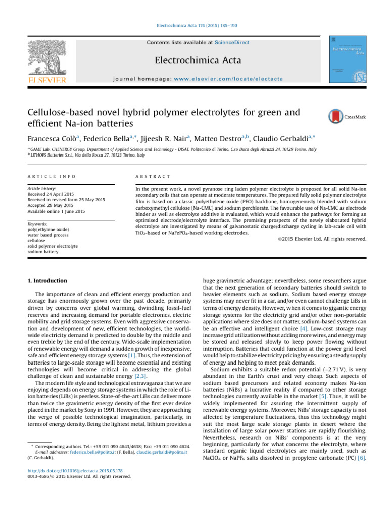 Cellulose-Based Novel Hybrid Polymer Electrolytes For Green and ...