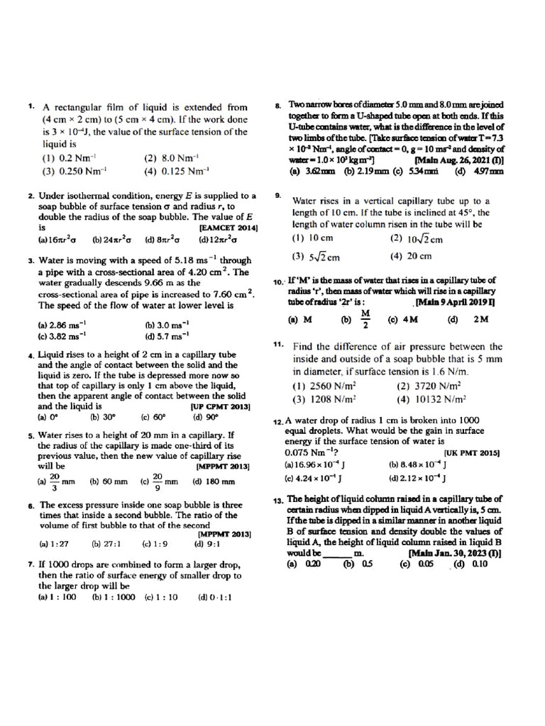 Physics Assignment (MPF Numericals) | PDF | Drop (Liquid) | Surface Tension