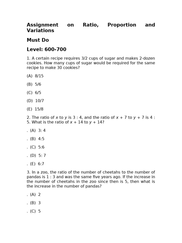 Assignment on Ratios | PDF | Ratio