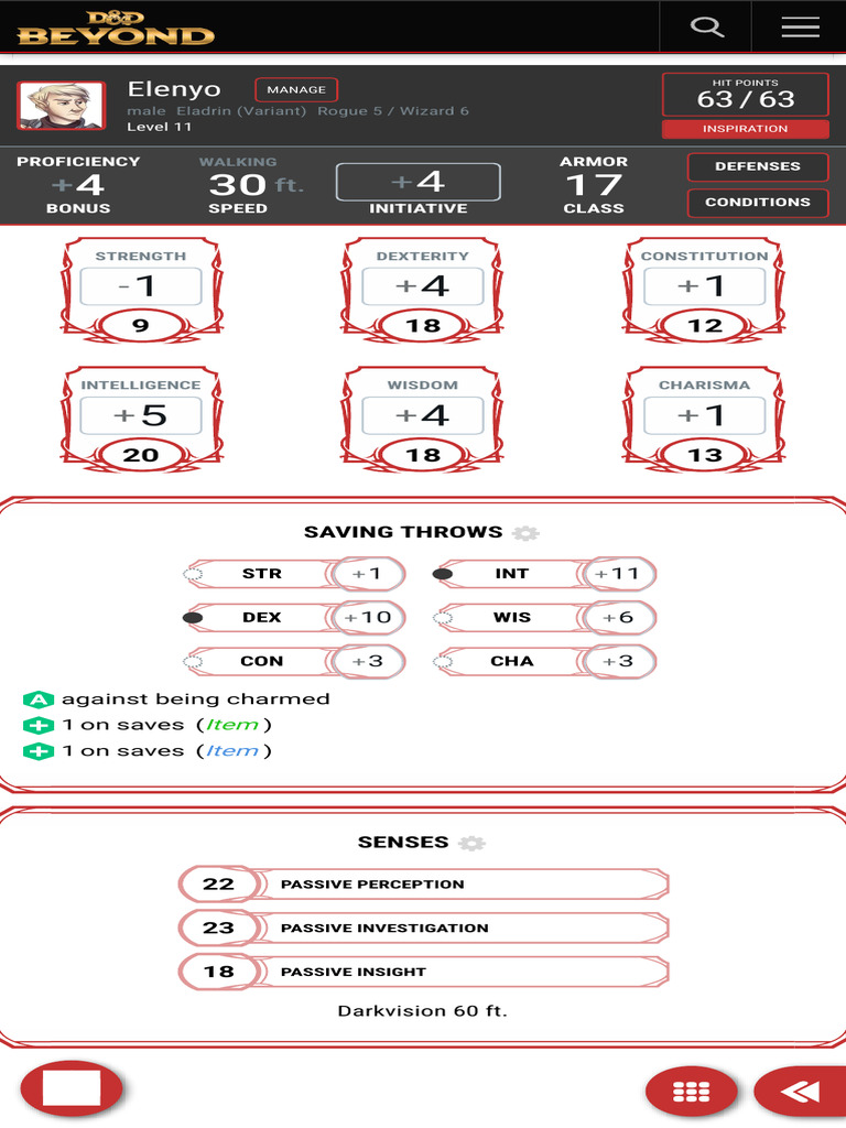 Elenyo's Character Sheet - D&D Beyond | PDF