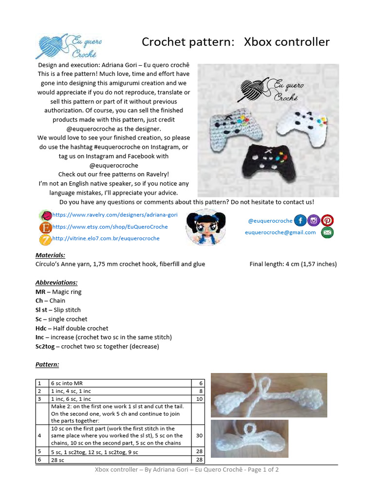 Xbox_controller_-_Adriana_Gori | PDF | Crochet | Ropework