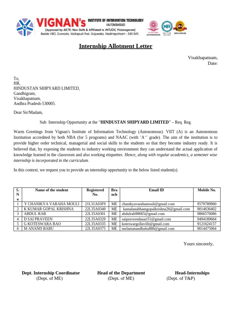 4-2 INTERNSHIP Letter1) | PDF