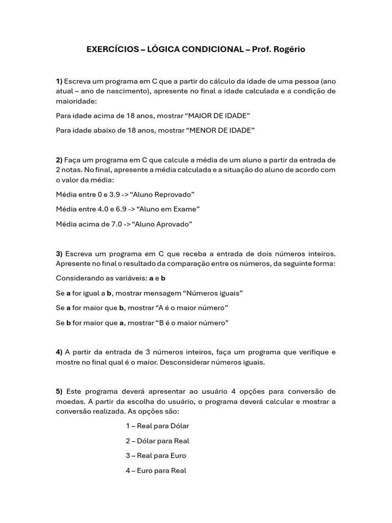 Exercicios Logica Condicional LTP (1) | PDF