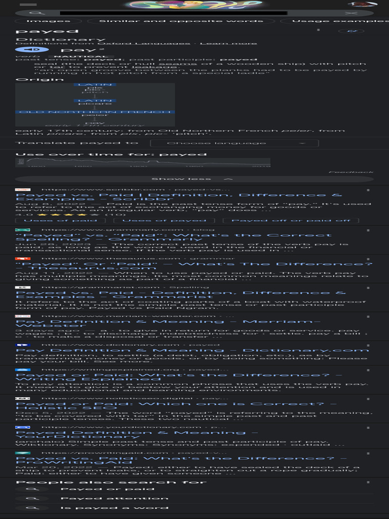 Payed Definition - Google Search | PDF | Verb | Linguistics