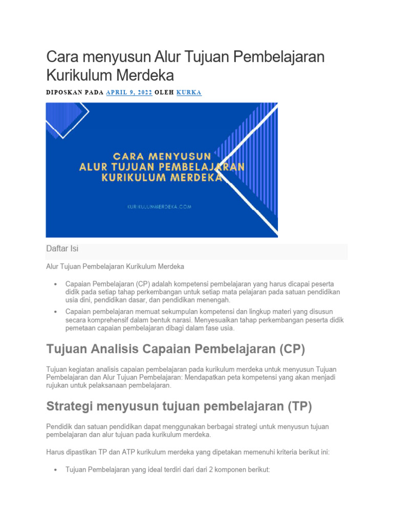 Cara menyusun Alur Tujuan Pembelajaran Kurikulum Merdeka | PDF