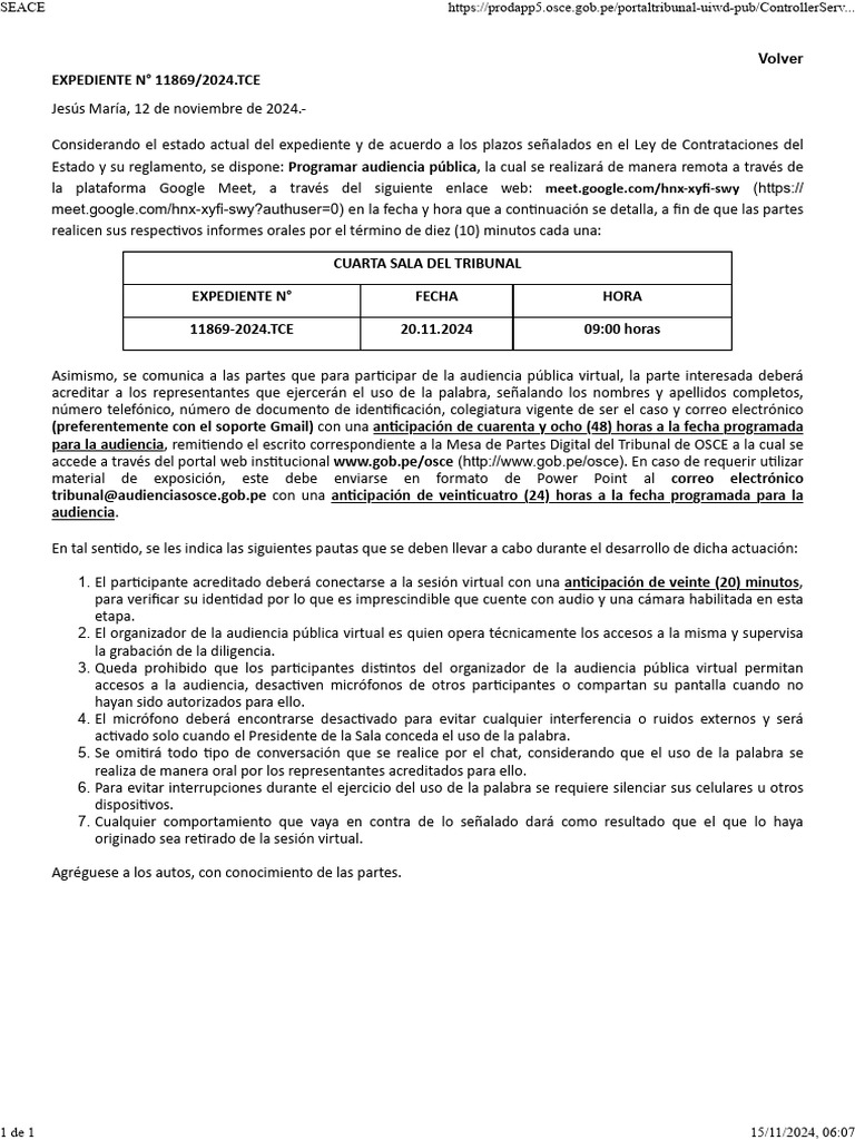 Audiencia Virtual OSCE: Reglas y Detalles | PDF