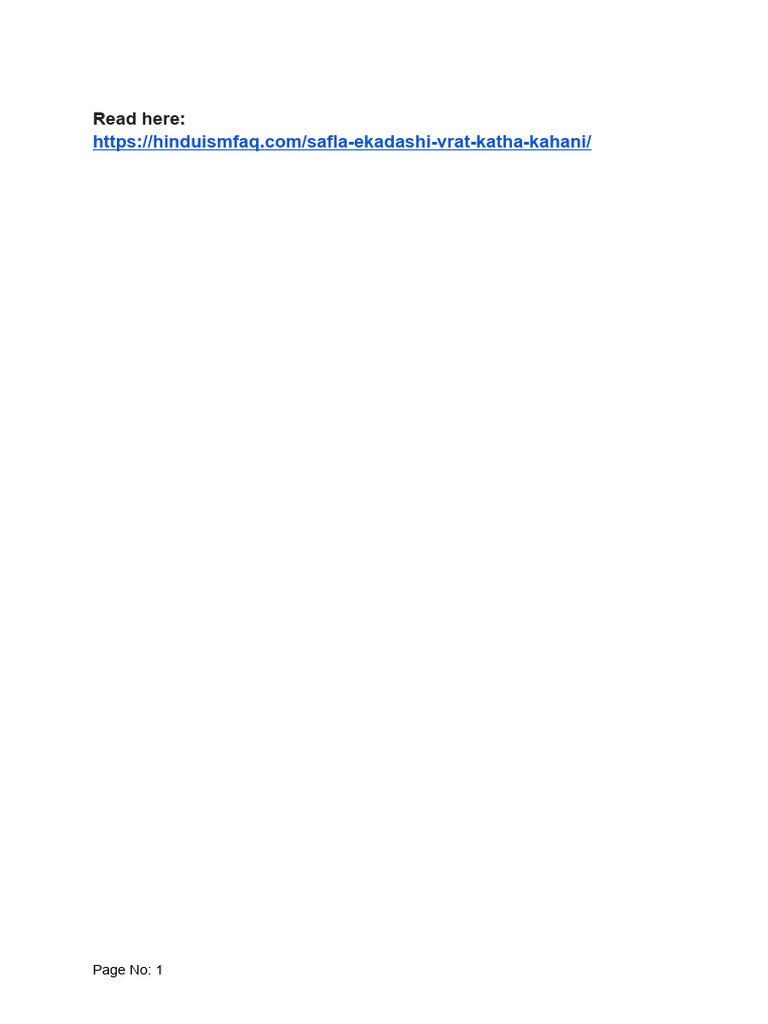 Safla Ekadashi Vrat Katha Kahani - सफला एकादशी व्रत कथा | PDF